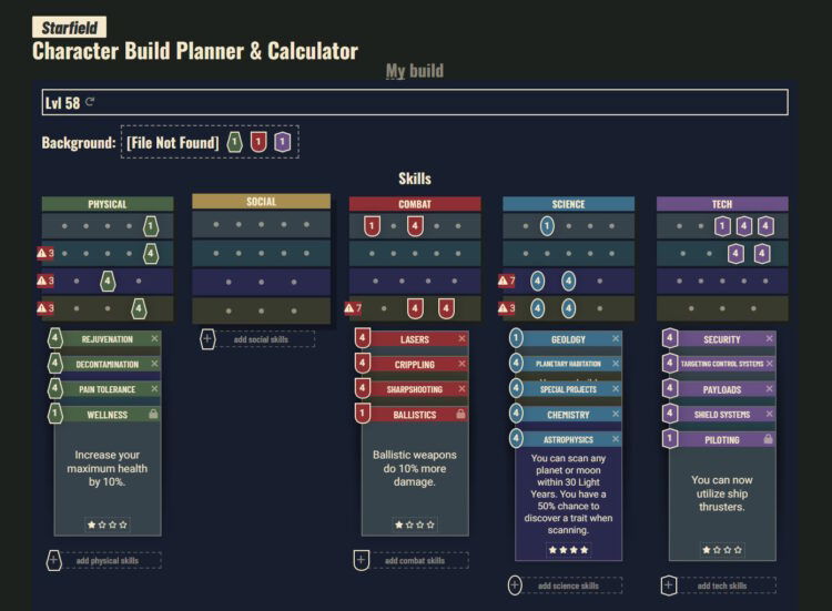 Get a jump on creating your Starfield character using this character build and planner